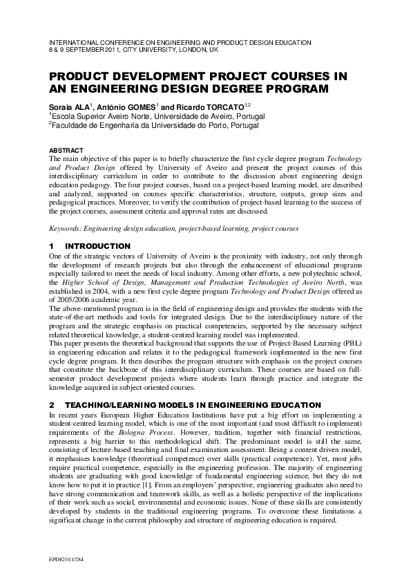 (PDF) Product Development Project Courses in an Engineering Design ...