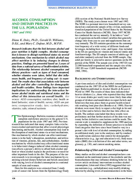 (PDF) Alcohol Consumption and Dietary Practices in the U.S. Population: 1987 and 1992