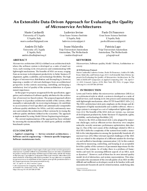 (PDF) An extensible data-driven approach for evaluating the quality of microservice architectures