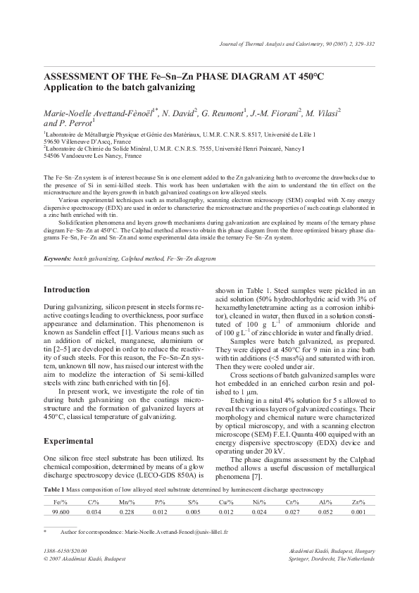 (PDF) Assessment of the Fe-Sn-Zn phase diagram at 450°C