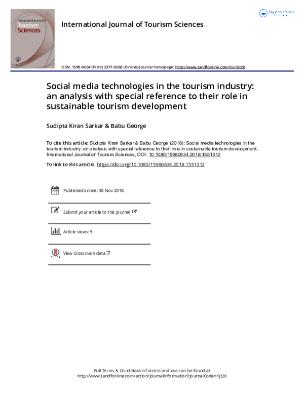 (PDF) Social media technologies in the tourism industry: an analysis with special reference to ...