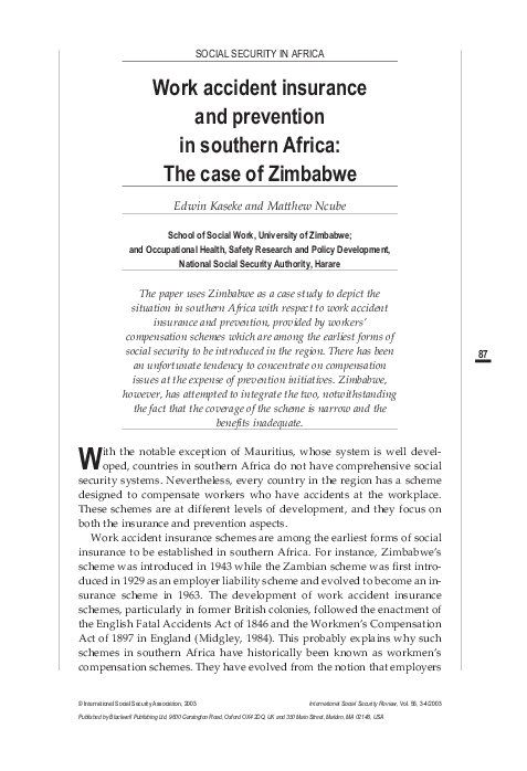 (PDF) Work Accident Insurance and Prevention in Southern Africa: The ...