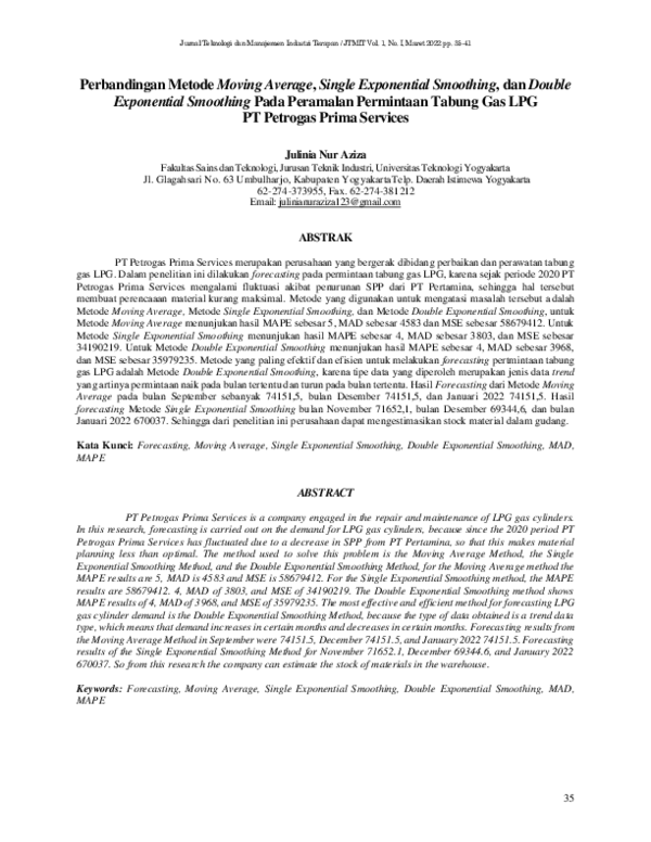 Pdf Perbandingan Metode Moving Average Single Exponential Smoothing Dan Double Exponential