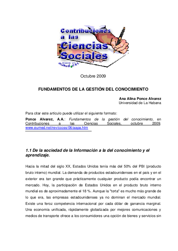 (PDF) Fundamentos De La Gestión Del Conocimiento