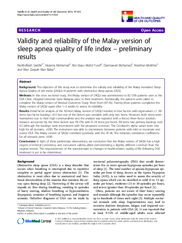 (PDF) Validity and reliability of the Malay version of sleep apnea ...