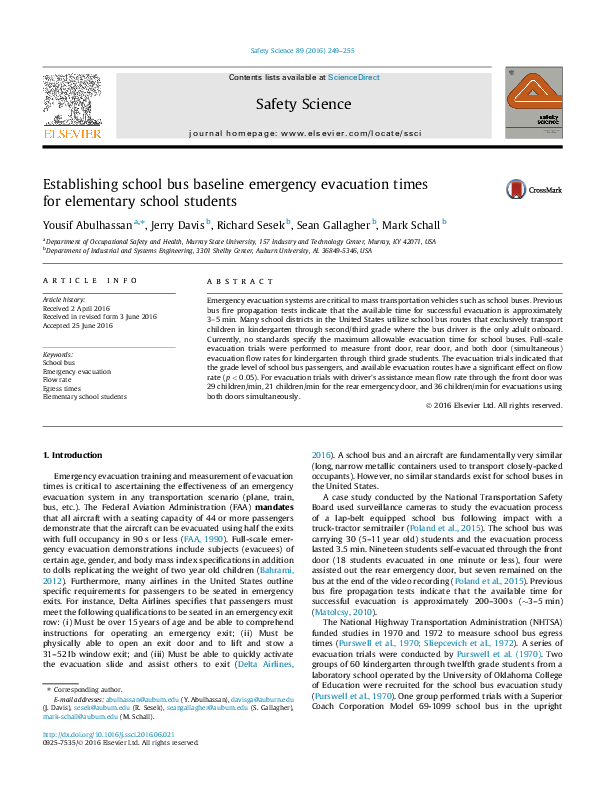 (PDF) Establishing school bus baseline emergency evacuation times for ...