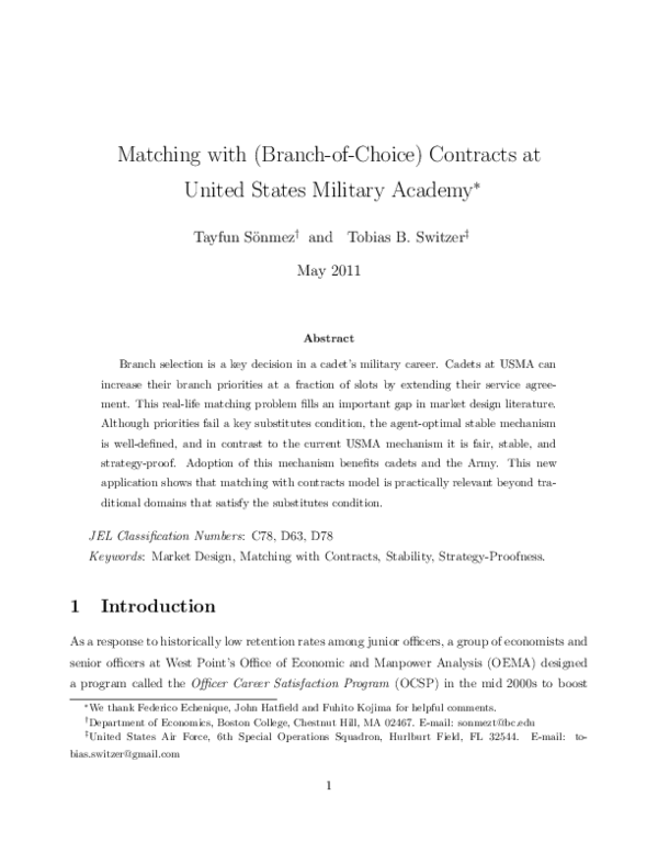 (PDF) Matching With (Branch-of-Choice) Contracts at the United States ...