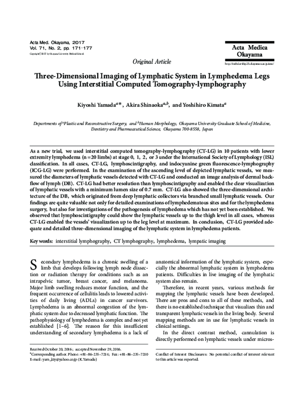 (PDF) Three-Dimensional Imaging of Lymphatic System in Lymphedema Legs ...
