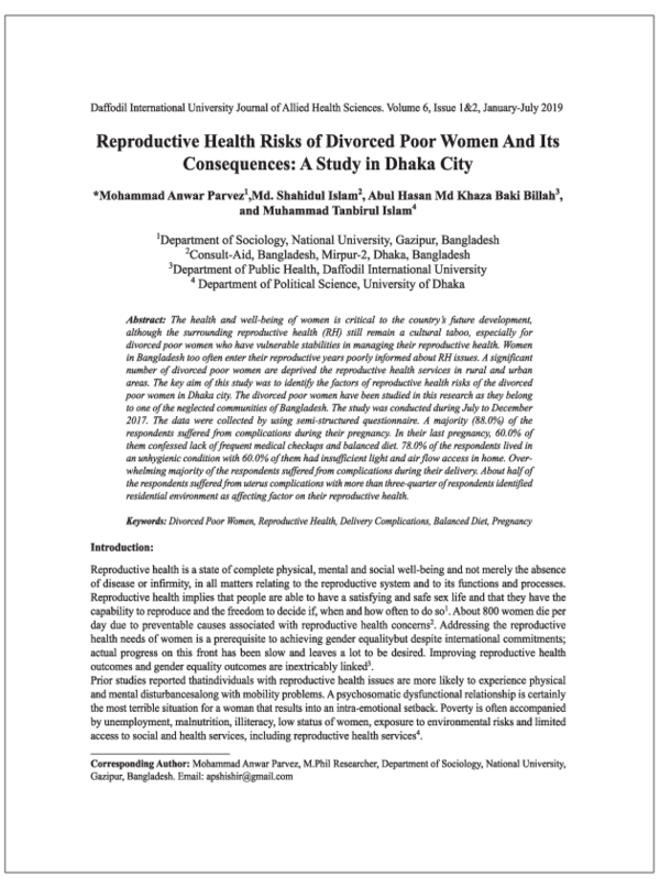 (PDF) Reproductive Health Risks of Divorced Poor Women and Its ...