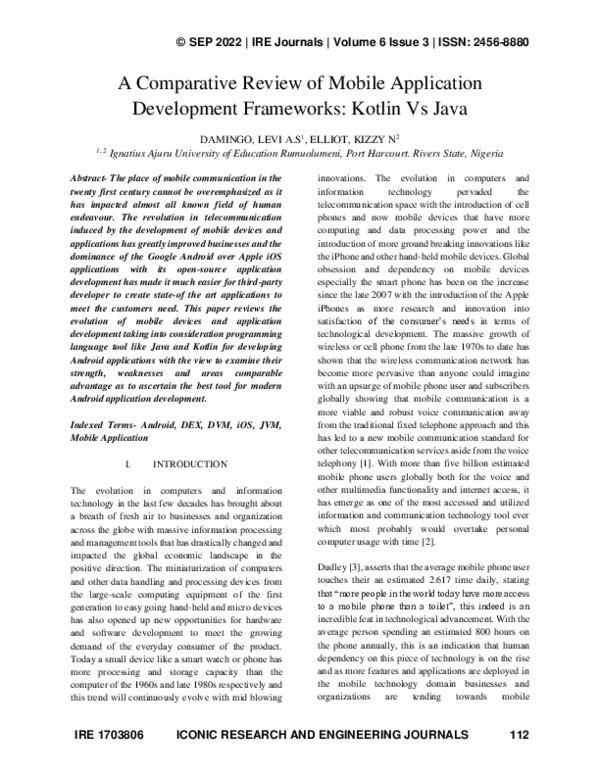 Pdf Kotlin Vs Java Mobile App Development Review