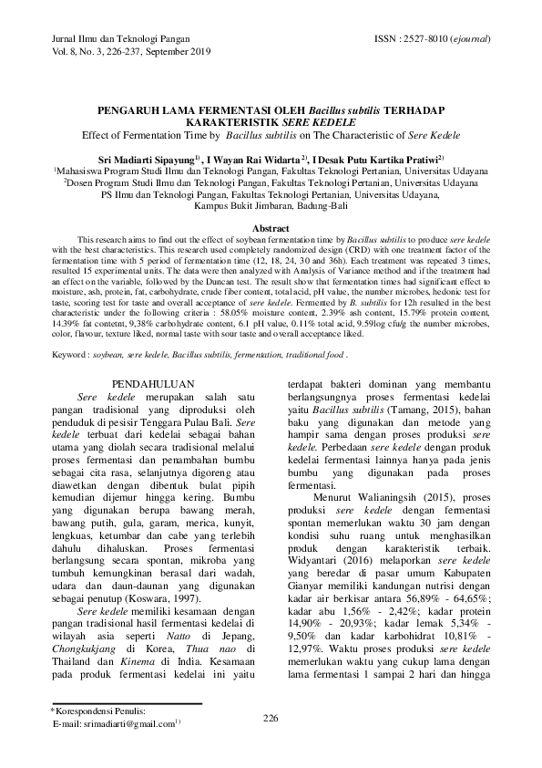 (PDF) PENGARUH LAMA FERMENTASI OLEH Bacillus subtilis TERHADAP ...
