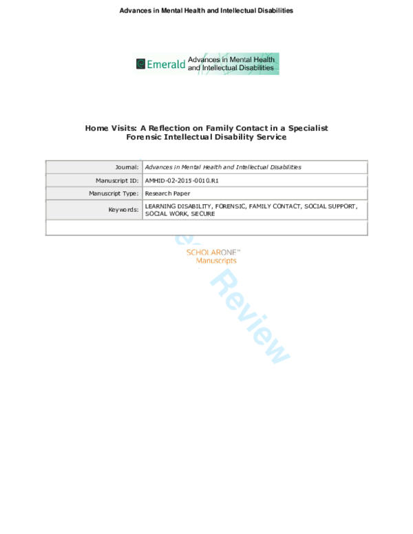 (PDF) Home visits: a reflection on family contact in a specialist ...