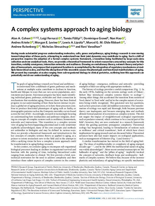 (PDF) A complex systems approach to aging biology