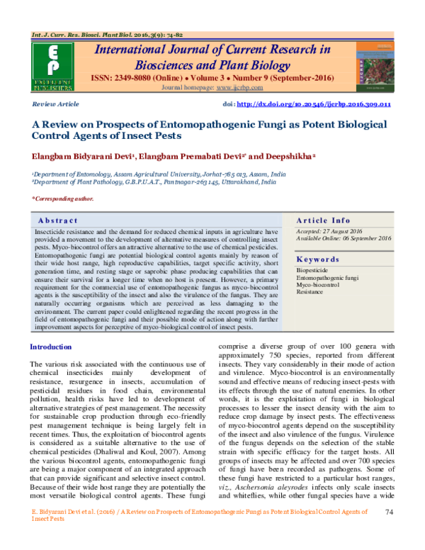 (PDF) A Review on Prospects of Entomopathogenic Fungi as Potent Biological Control Agents of ...