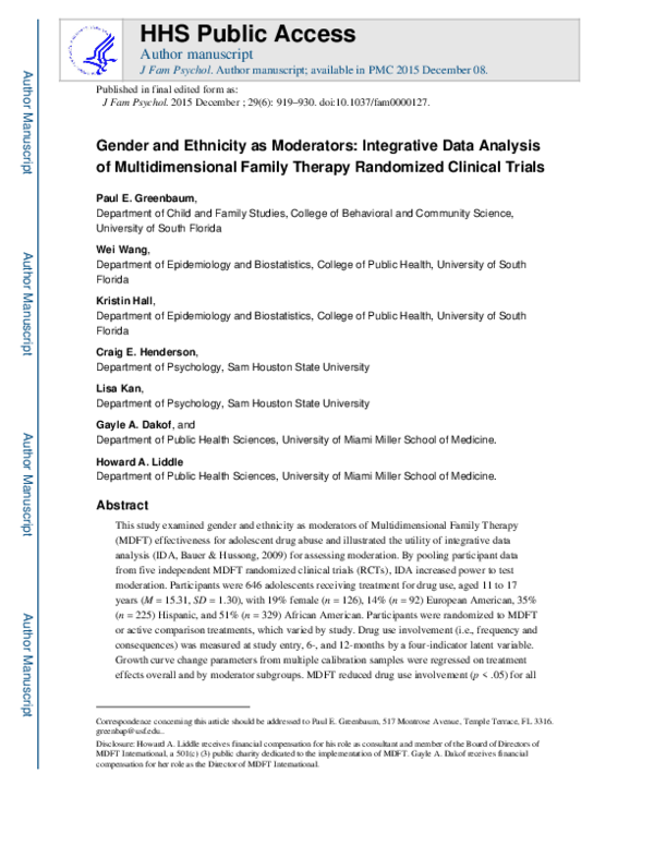 (PDF) Gender and Ethnicity as Moderators: Integrative Data Analysis of ...