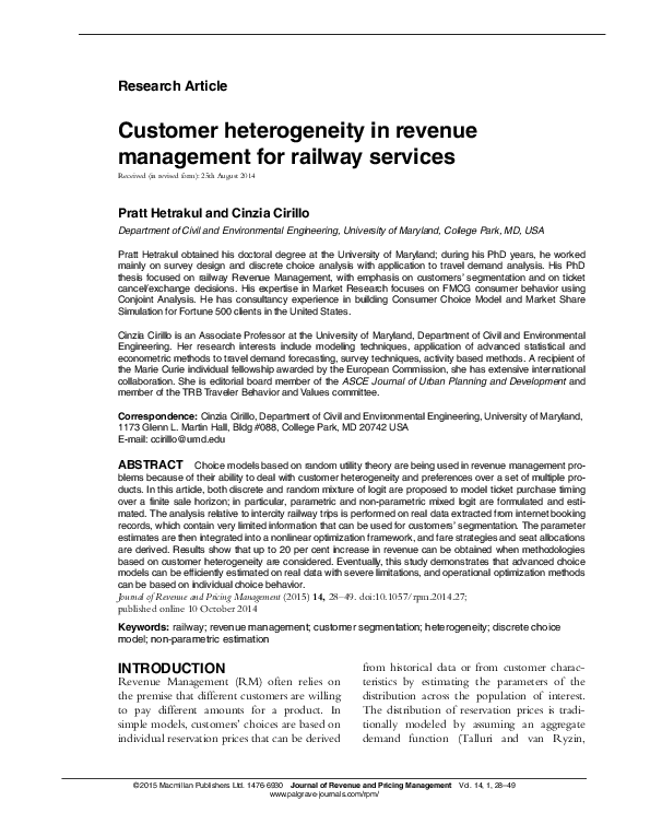 (PDF) Customer heterogeneity in revenue management for railway services