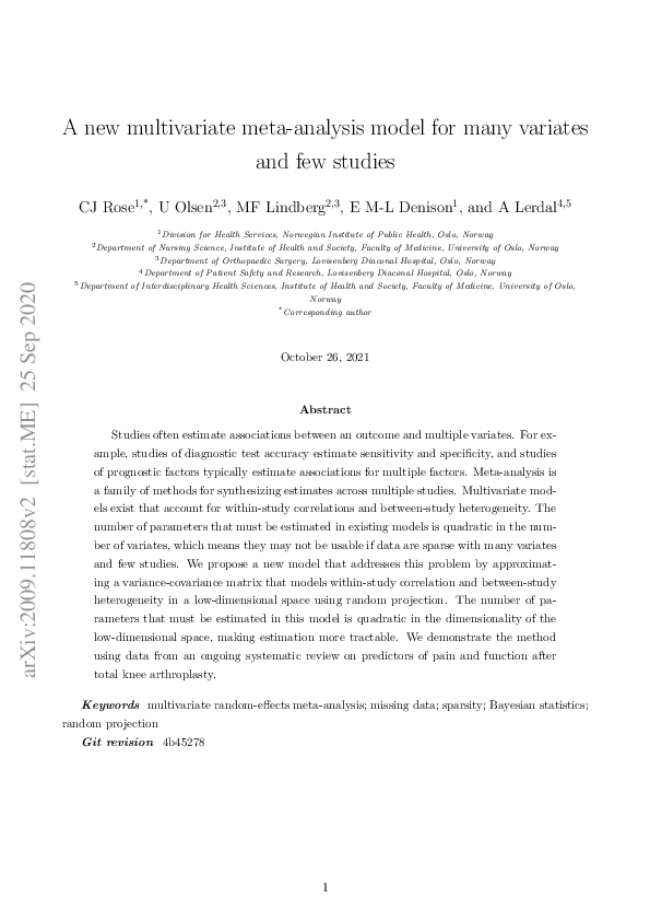 (PDF) A new multivariate meta-analysis model for many variates and few ...