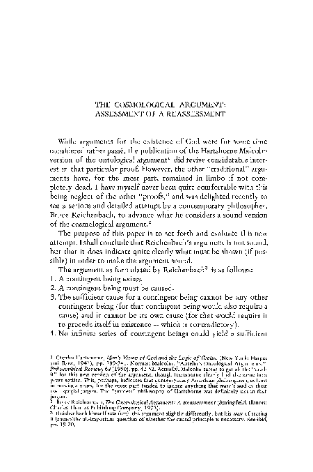 (PDF) The cosmological argument: Assessment of a reassessment