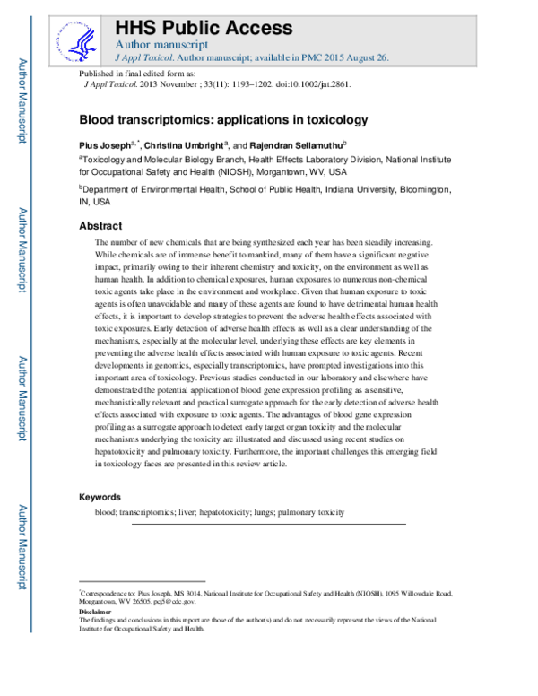 (PDF) Blood transcriptomics: applications in toxicology