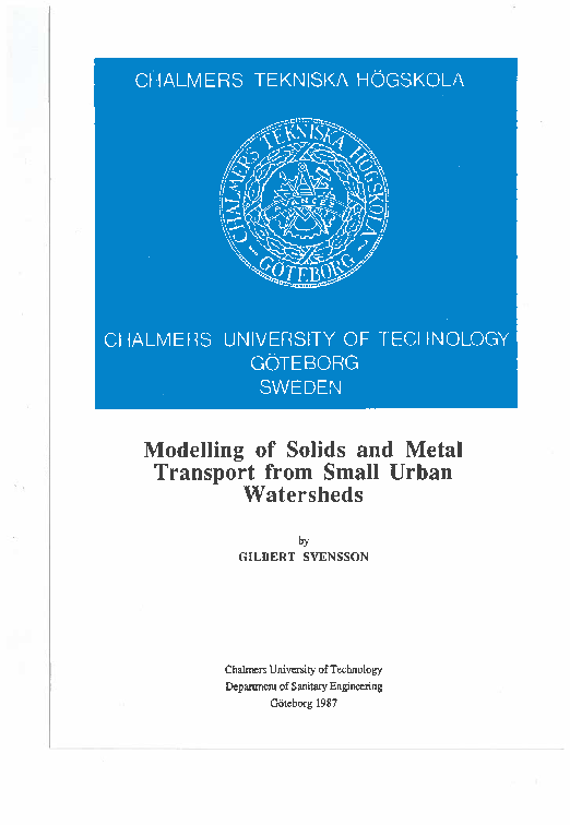 (PDF) Modelling of Solids and Metal Transport from Small Urban Watersheds