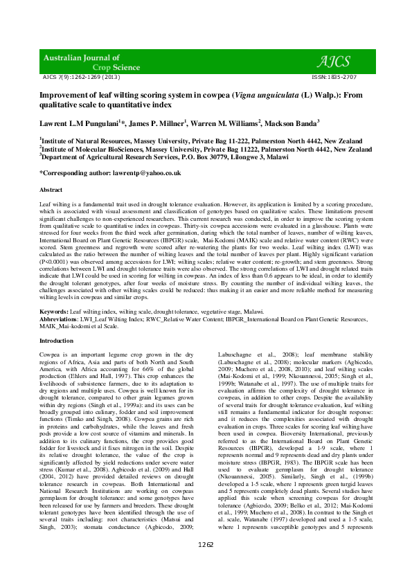 (PDF) Improvement of leaf wilting scoring system in cowpea (Vigna unguiculata (L) Walp.): From ...