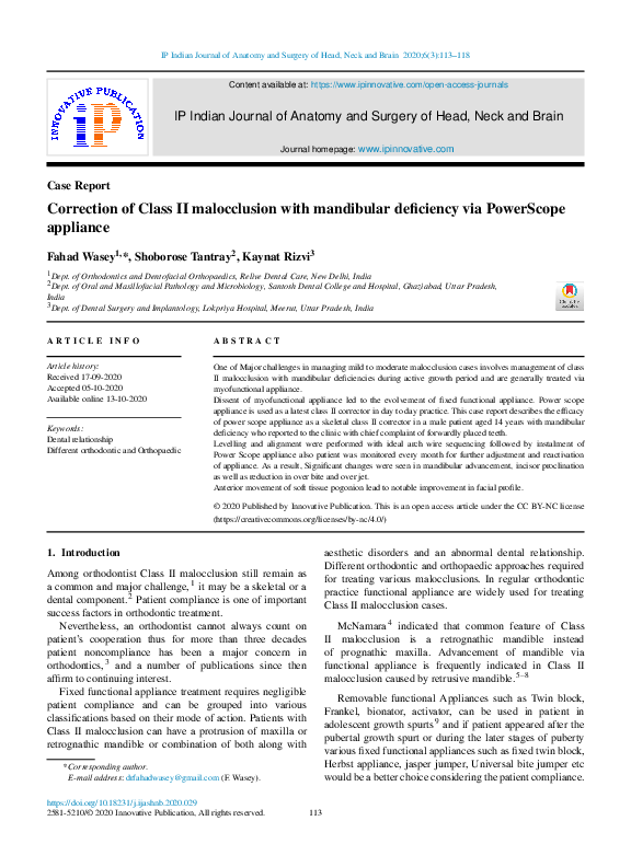 (PDF) Correction of Class II malocclusion with mandibular deficiency ...