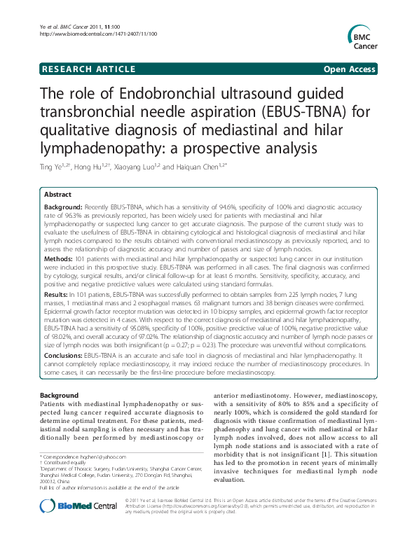 (PDF) The role of Endobronchial ultrasound guided transbronchial needle aspiration (EBUS-TBNA ...
