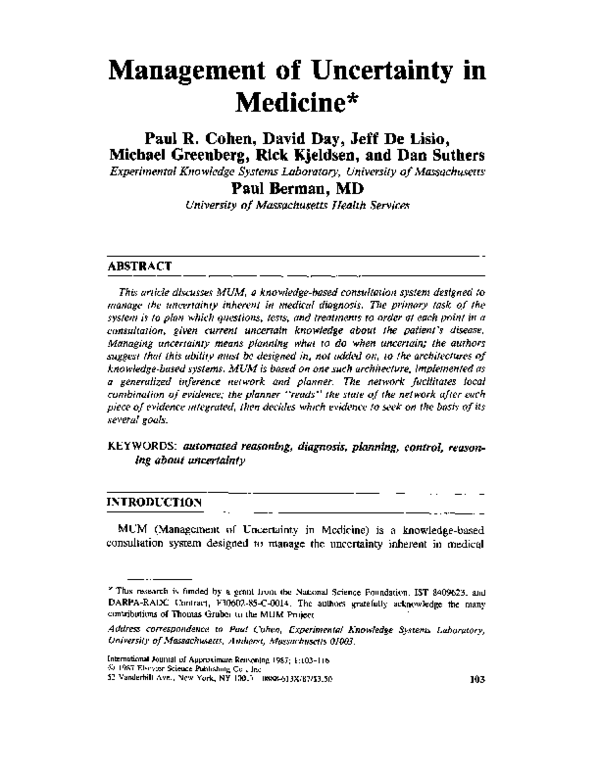 (PDF) Management of uncertainty in medicine