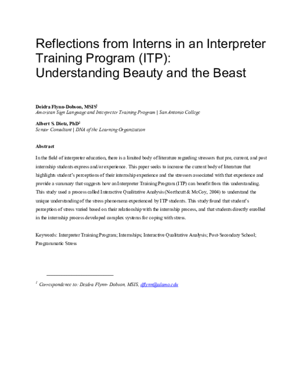 (PDF) Reflections from Interns in an Interpreter Training Program (ITP ...