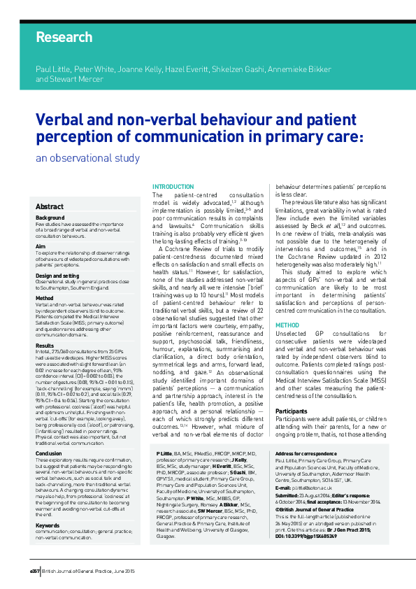 (PDF) Verbal and non-verbal behaviour and patient perception of ...