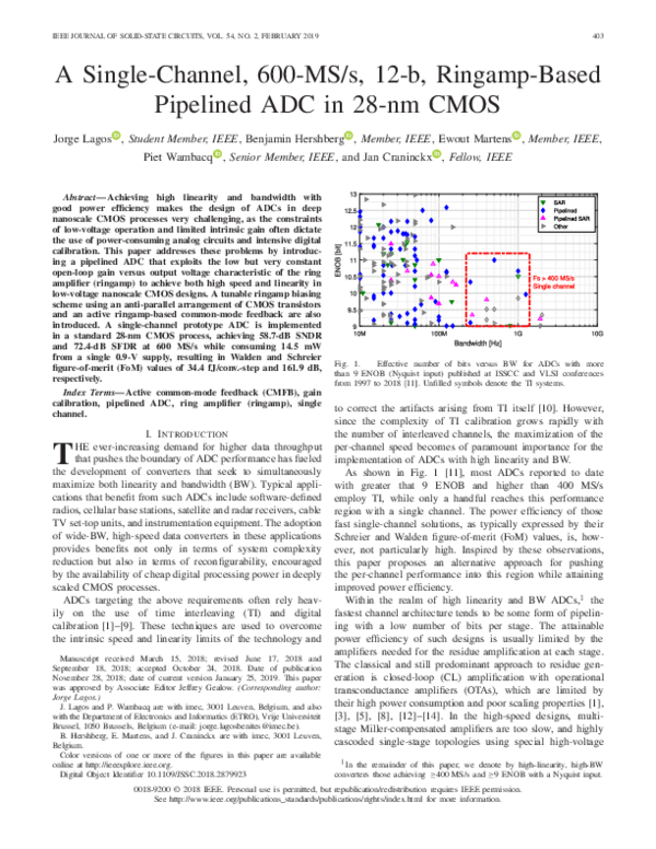 (PDF) A Single-Channel, 600-MS/s, 12-b, Ringamp-Based Pipelined ADC in 28-nm CMOS