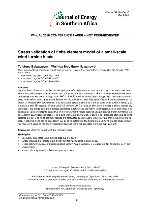 (PDF) Stress validation of finite element model of a small-scale wind turbine blade