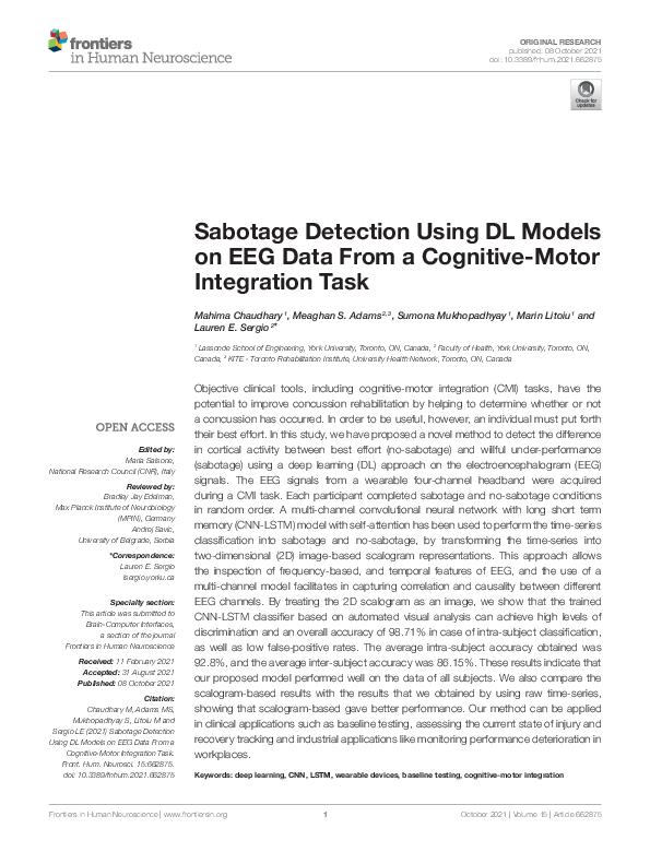 (PDF) Sabotage Detection Using DL Models on EEG Data From a Cognitive-Motor Integration Task