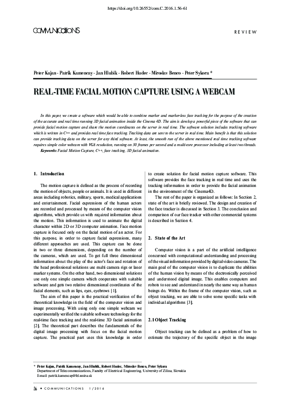 (PDF) Real-Time Facial Motion Capture Using a Webcam