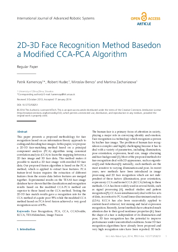Pdf Improved 2d 3d Face Recognition Using Modified Cca Pca