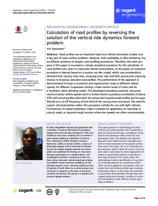 (PDF) Calculation of road profiles by reversing the solution of the ...