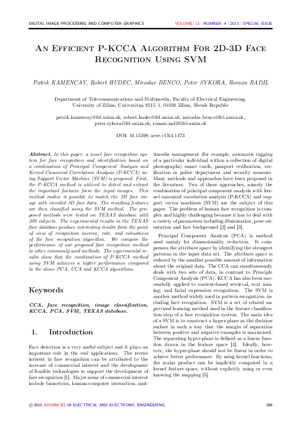 (PDF) An Efficient P-KCCA Algorithm for 2D-3D Face Recognition Using SVM