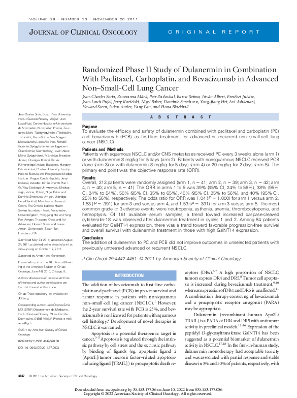 (PDF) Randomized Phase II Study of Dulanermin in Combination With Paclitaxel, Carboplatin, and ...