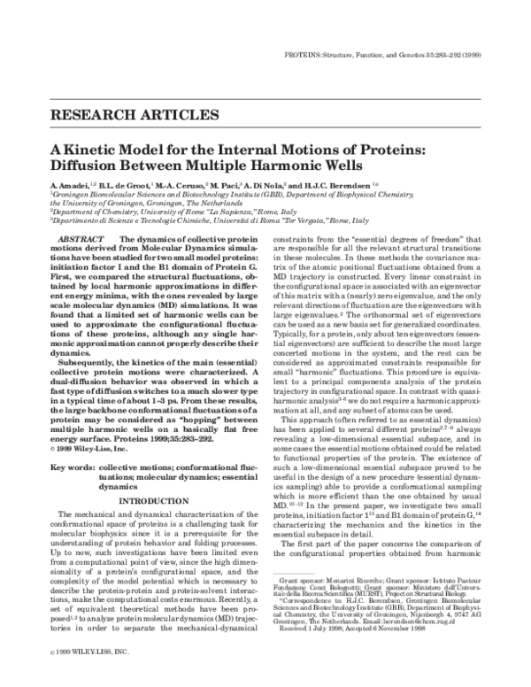 (PDF) A kinetic model for the internal motions of proteins: Diffusion ...