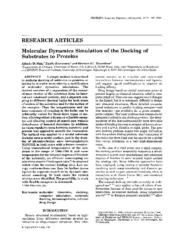 Pdf Molecular Dynamics Simulation Of The Docking Of Substrates To Proteins