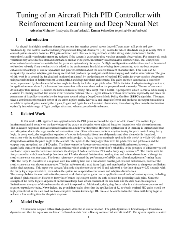 (PDF) Tuning of an Aircraft Pitch PID Controller with Reinforcement ...