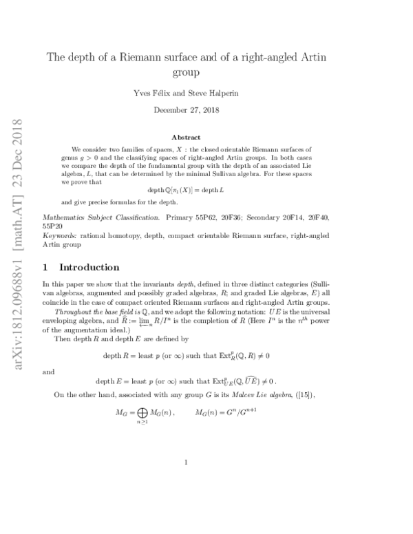 (PDF) The depth of a Riemann surface and of a right-angled Artin group