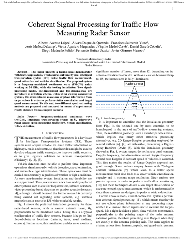(PDF) Coherent Signal Processing for Traffic Flow Measuring Radar Sensor | alberto asensio lopez ...
