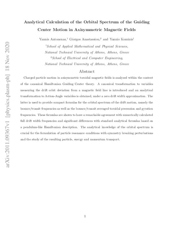 (PDF) Analytical calculation of the orbital spectrum of the guiding centre motion in ...