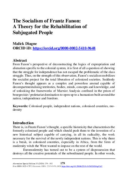 (PDF) The Socialism of Frantz Fanon: A Theory for the Rehabilitation of ...