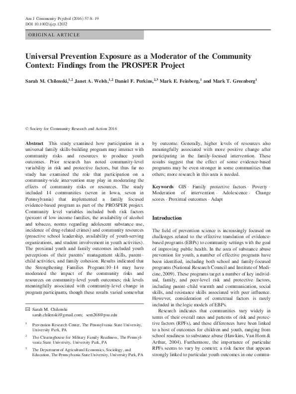 (PDF) Universal Prevention Exposure as a Moderator of the Community ...