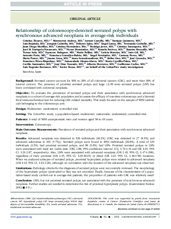 (PDF) Relationship of colonoscopy-detected serrated polyps with ...