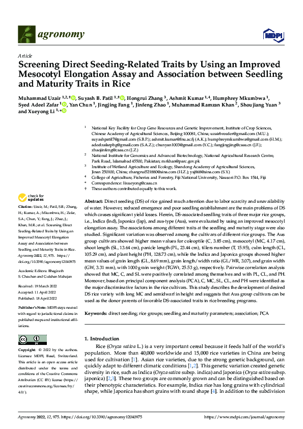 Pdf Screening Direct Seeding Related Traits By Using An Improved Mesocotyl Elongation Assay