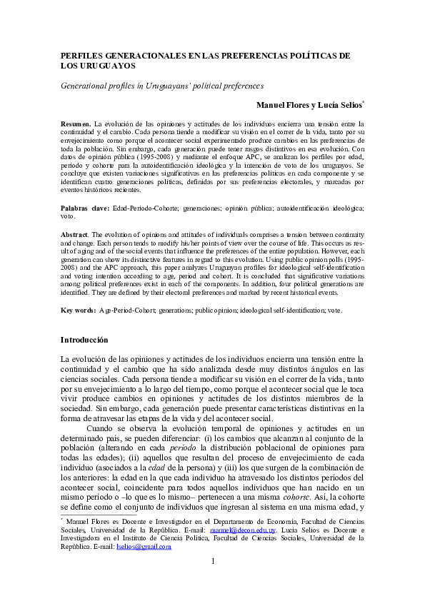 (PDF) Generational profiles in Uruguayans’ political preferences