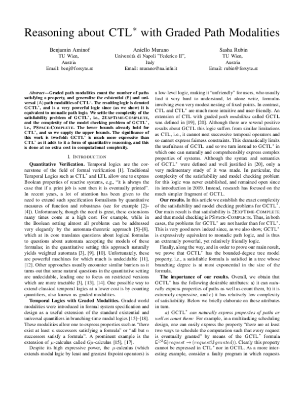 (PDF) Reasoning about CTL with Graded Path Modalities | Aniello Murano - Academia.edu
